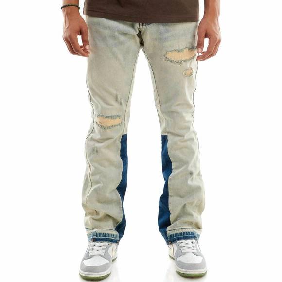 Kdnk | Jeans | New Kdnk Mens Rip Repair Flare Jeans In Tinted Blue ...